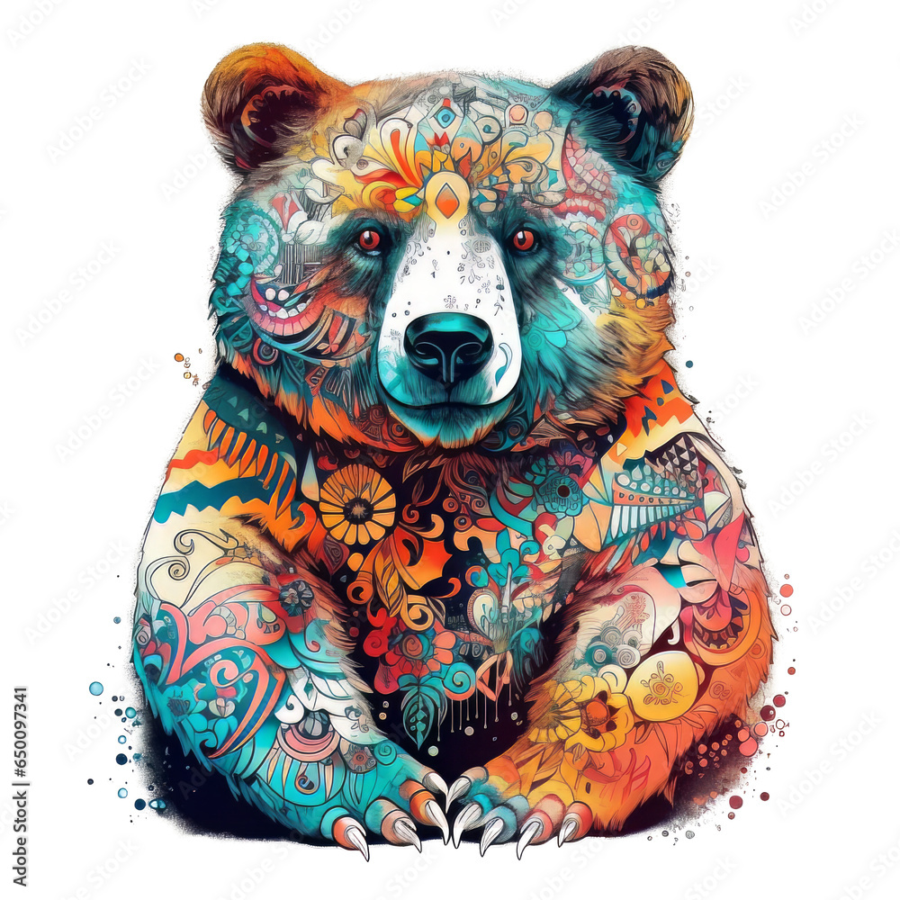 Psychedelic bear clipart, Transparent bear image, Trippy bear, PNG bear ...