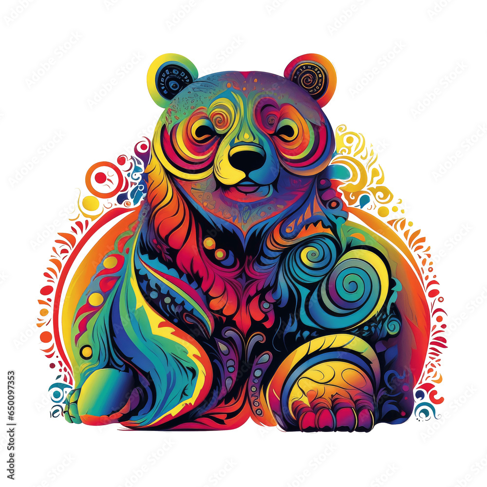 Psychedelic bear isolated on white background, transparent bear image ...