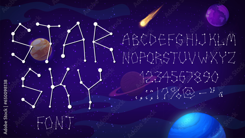 Universe type, star space font. Starry typeface, galaxy english ...