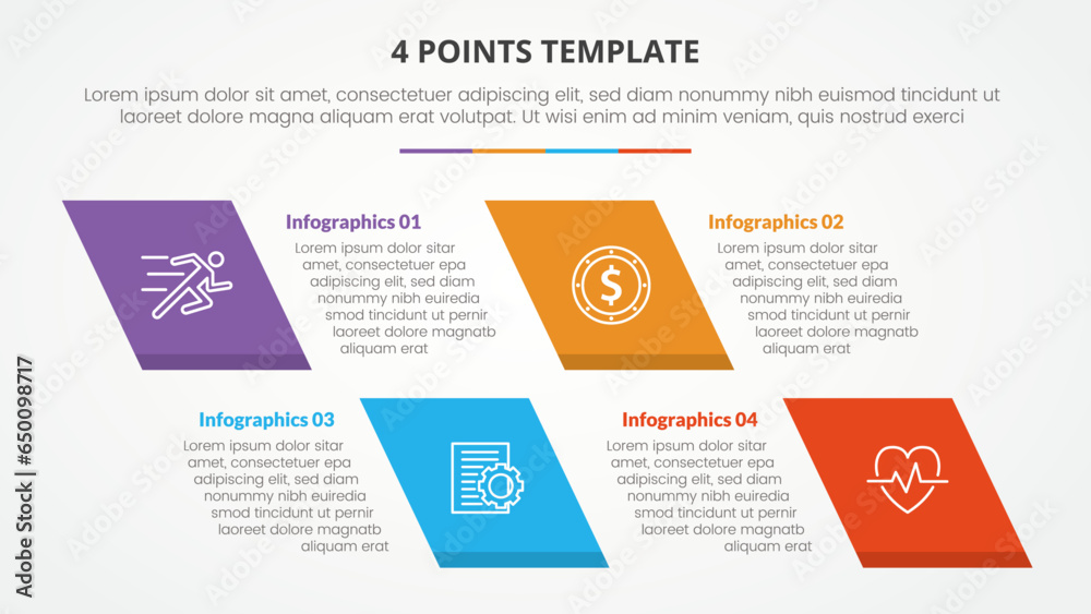 4 points stage template infographic concept for slide presentation with ...