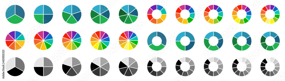 Vetor de Circle pie chart icons. Pie charts diagram. Colorful diagram ...