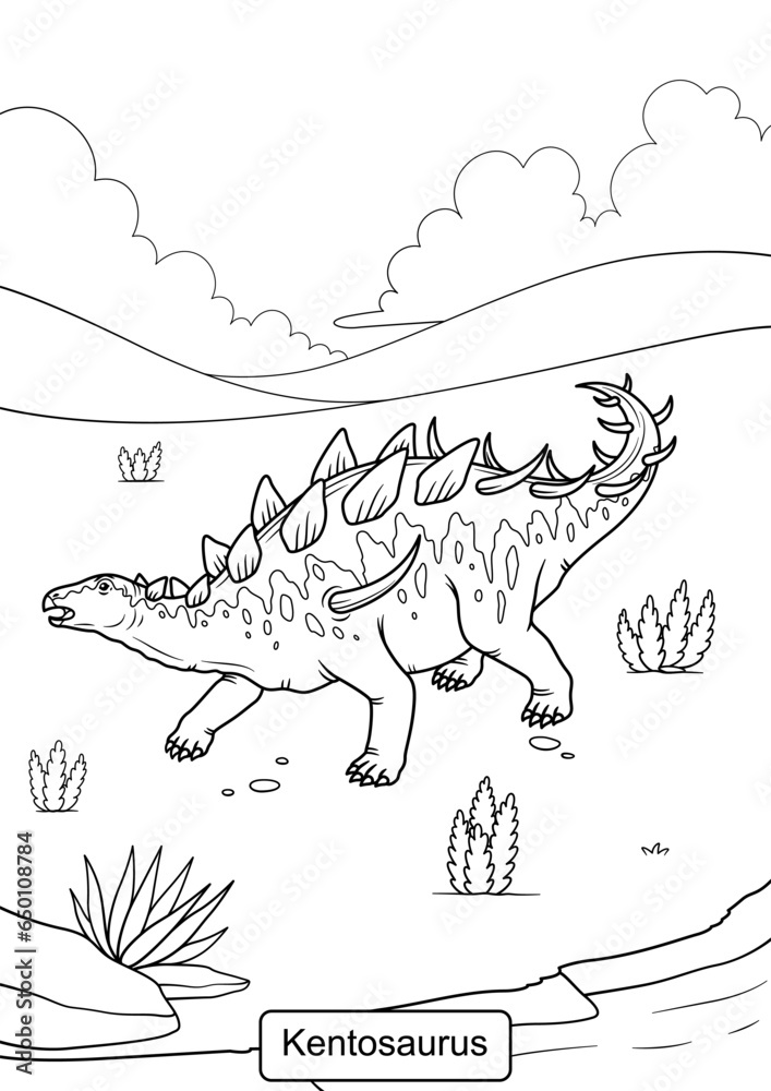 Kentrosaurus Dinosaur line art for coloring page vector illustration ...
