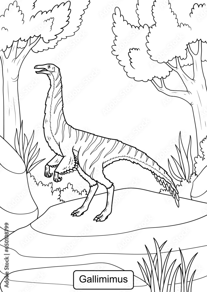 Gallimimus Dinosaur line art for coloring page vector illustration ...