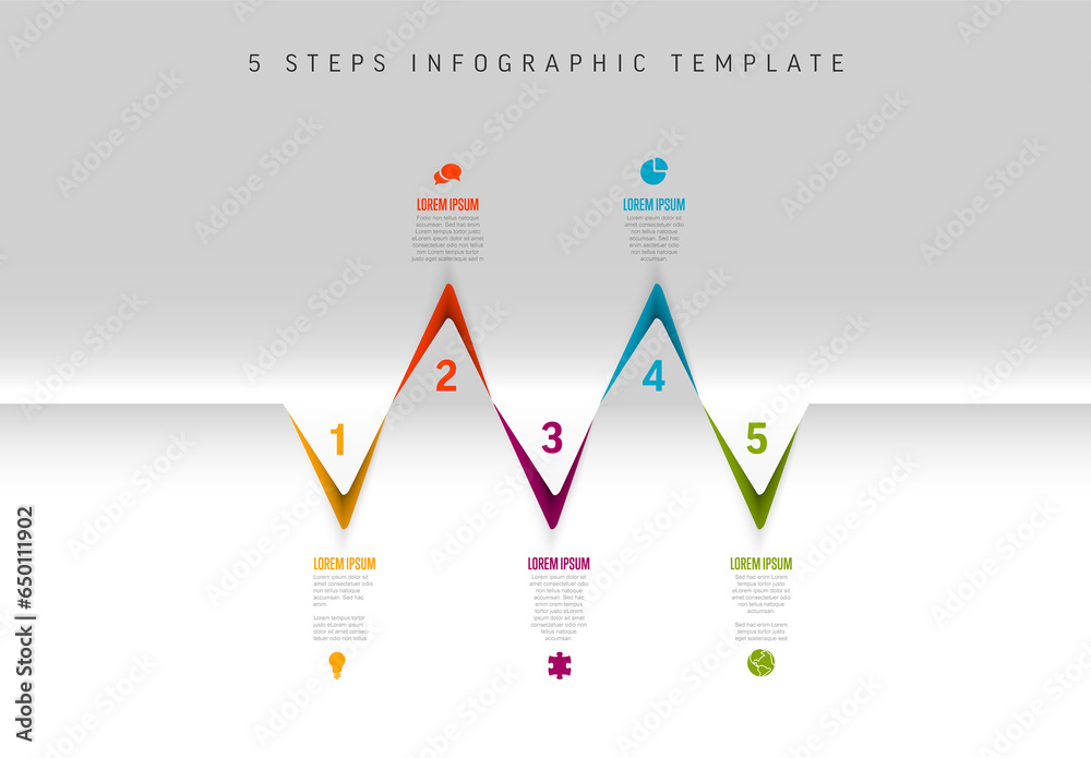 Five horizontal color corner steps elements template with icons Stock ...