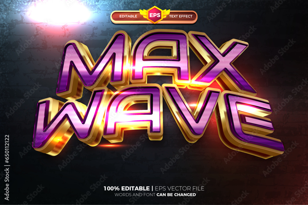 Max Wave Esport Game 3D Text Effect game logo template Stock Vector ...