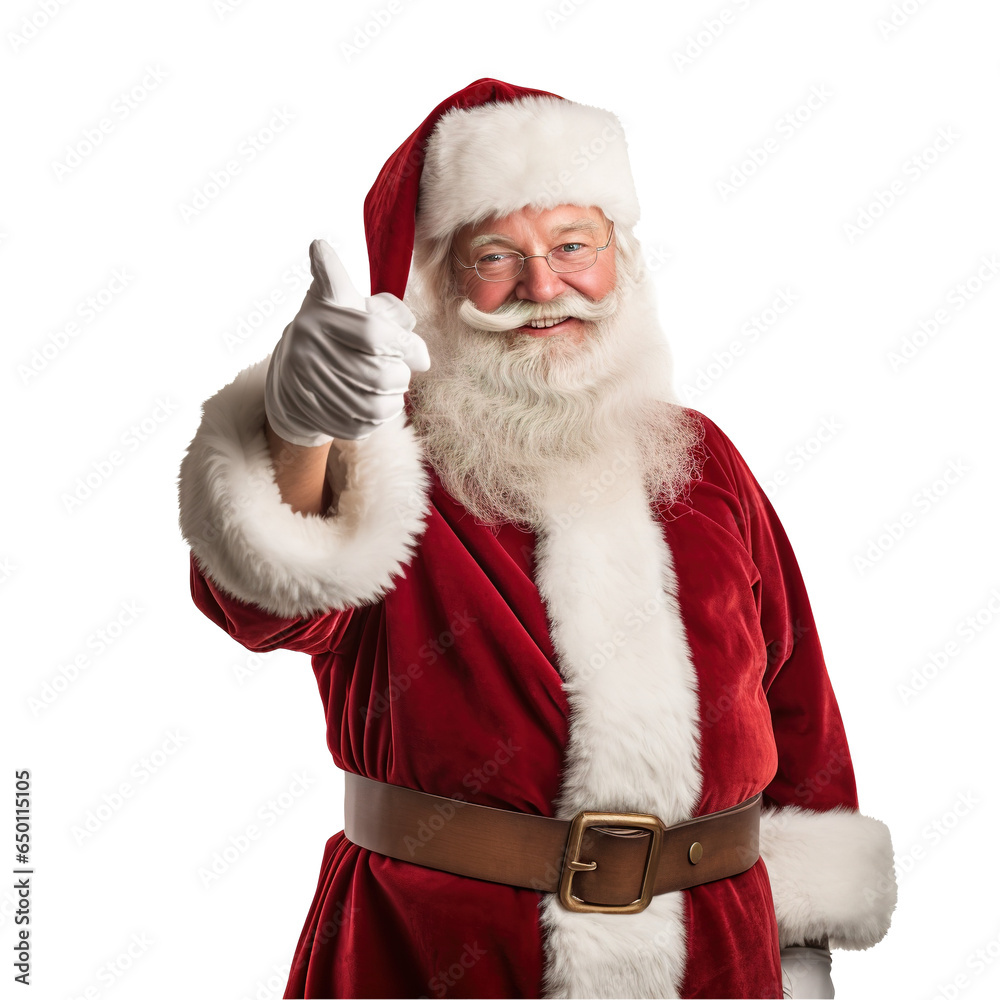 Santa Claus posing and pointing finger on transparent background ...