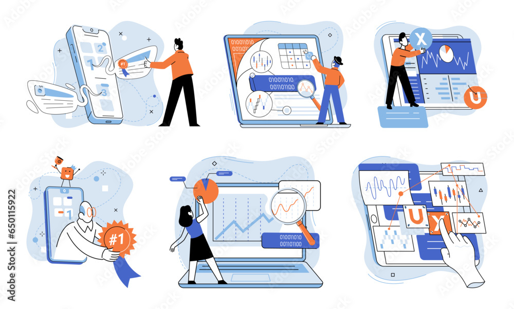 Application testing metaphor. Vector illustration. App test, boot camp ...