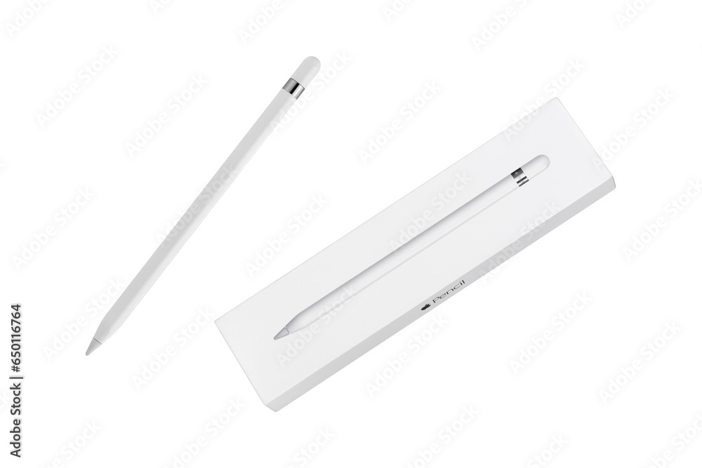 Shenzhen, China - April 2023. Apple Pencil on a white background. Apple ...