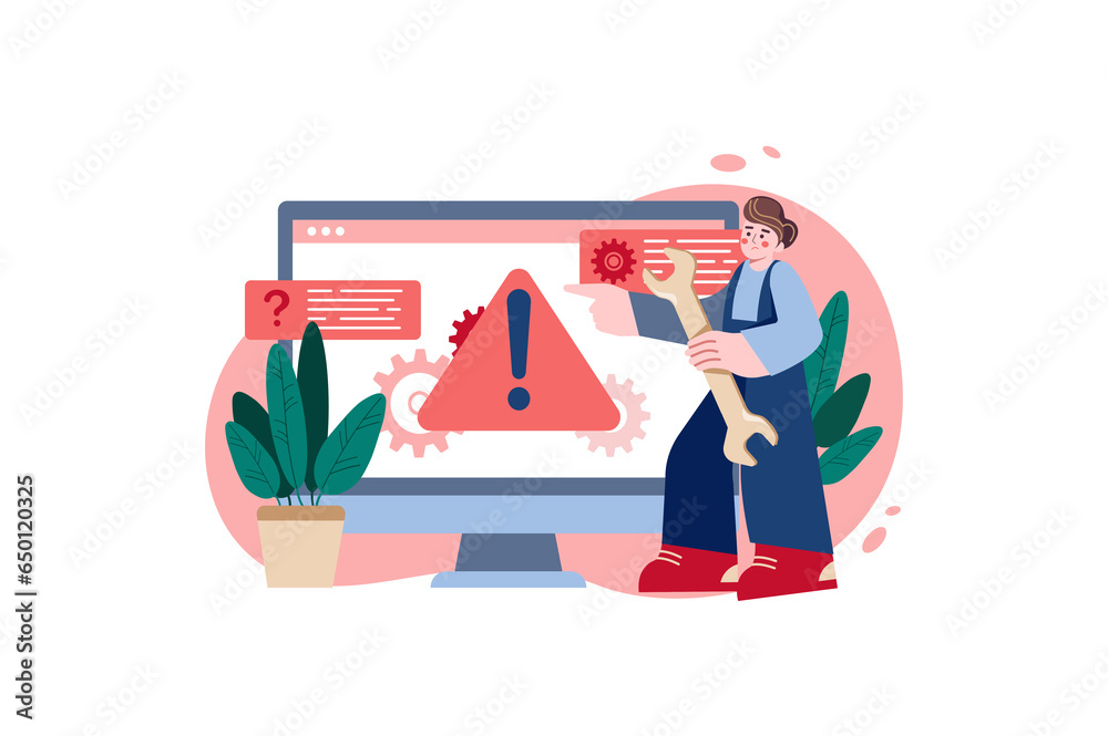 Technical support red concept with people scene in the flat cartoon ...