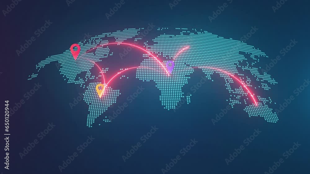 World map with global technology destination location and blue ...