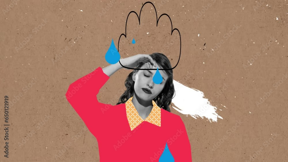 Autumn tears. Young sad woman feeling sadness. Stop motion, animation ...