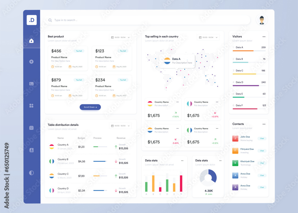 Fototapeta mapa świata dla dzieci Infographic dashboard. UI design with ...