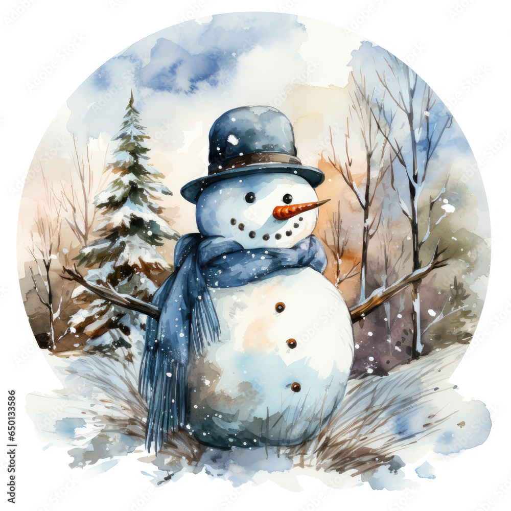 watercolor Snowman clipart, Generative Ai Stock Illustration | Adobe Stock