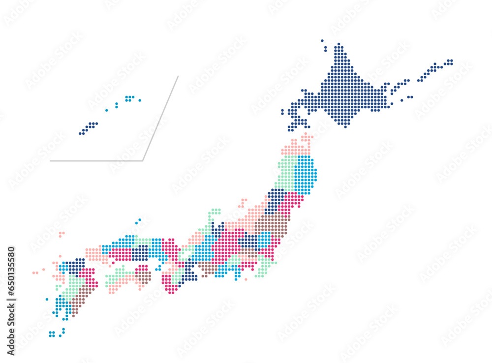 Vector illustration of a map of Japan (map drawn with circular dots ...