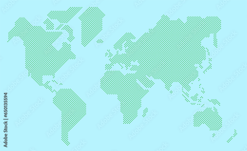 Simplified world map drawn with round dots. Vector illustration. Stock ...
