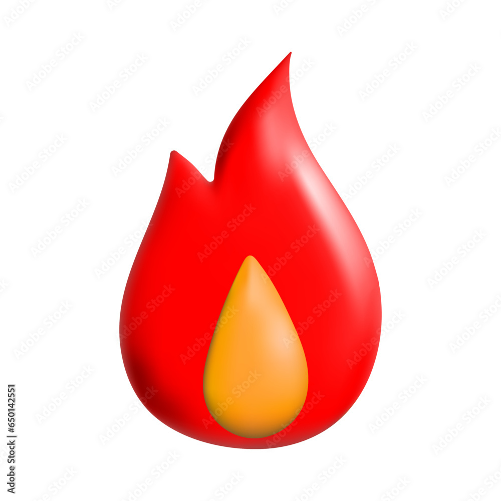 3d render fire emoticon emoji isolated on white background. Volumetric ...