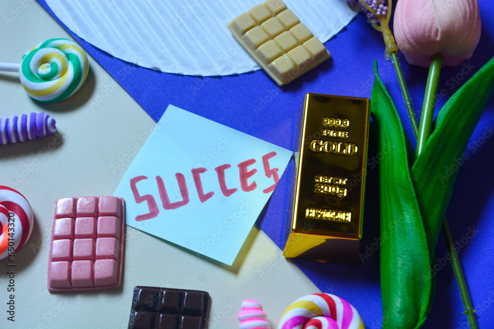 English vocabulary "SUCCES" on the theme of sweets, chocolate bars ...