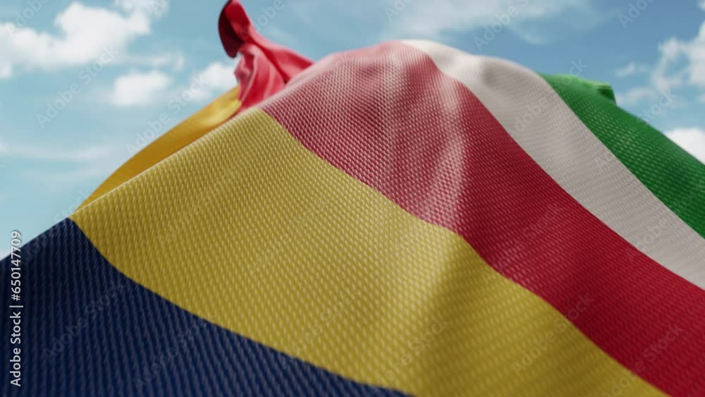 Wavy flag of Seychelles blowing in the wind in slow motion. Waving ...