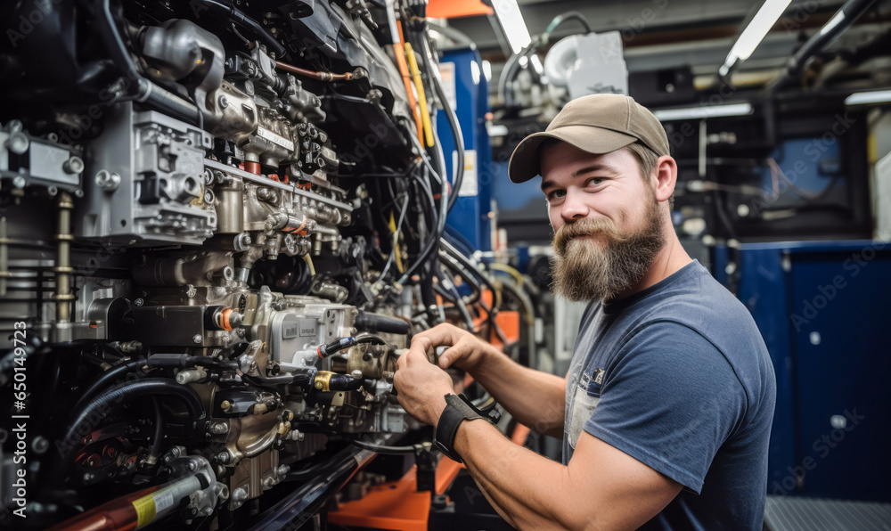portrait of Bus and Truck Mechanic and Diesel Engine Specialist, who ...