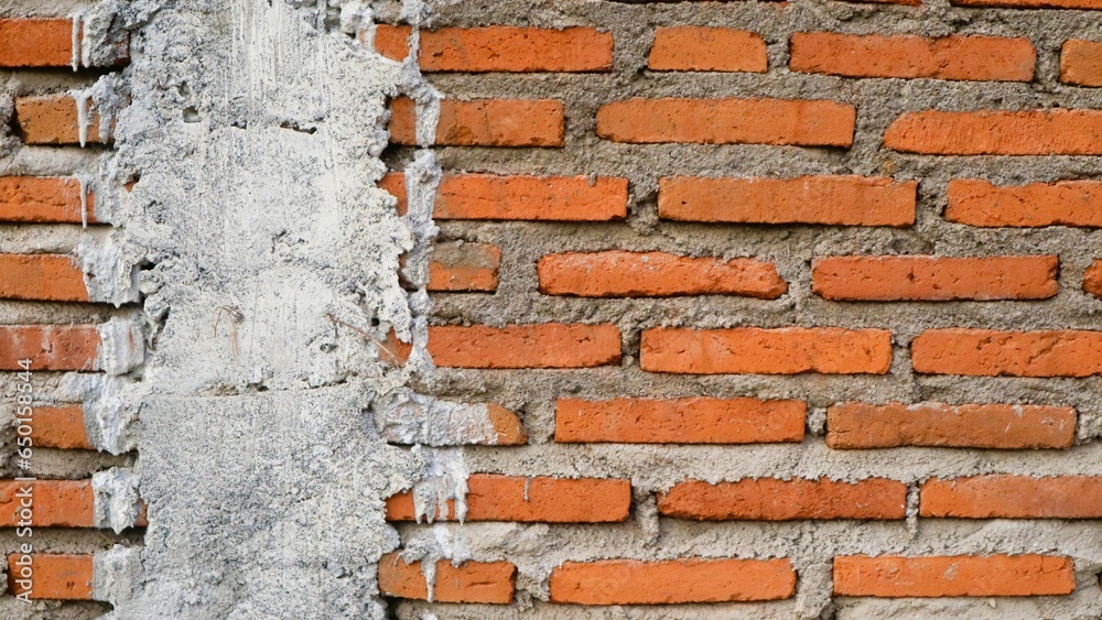 Unfinished red brick wall or tembok bata merah. Batu bata wall. Vintage ...