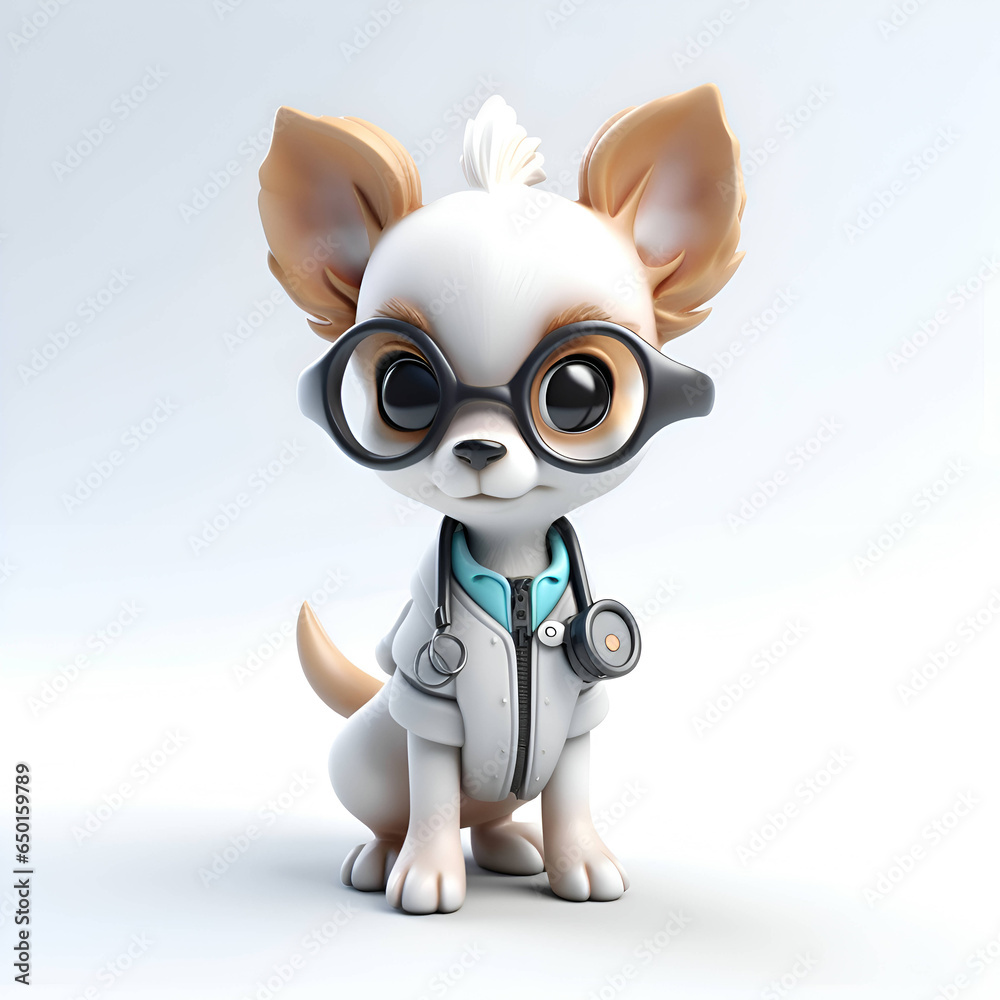Cartoon dog doctor with stethoscope and glasses. 3d rendering Stock ...