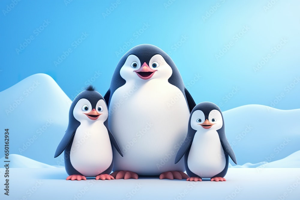3d cartoon penguin family, cute cartoon penguin family, cartoon emperor ...