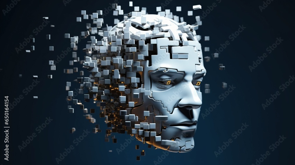 Artificial intelligence. Scattering head profile of a chrome-plated ...