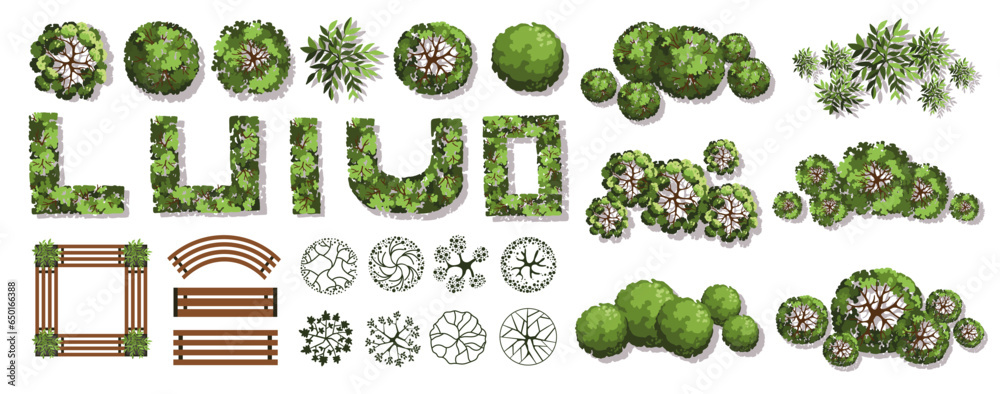 Trees and benches for architectural floor plans. Entourage design ...