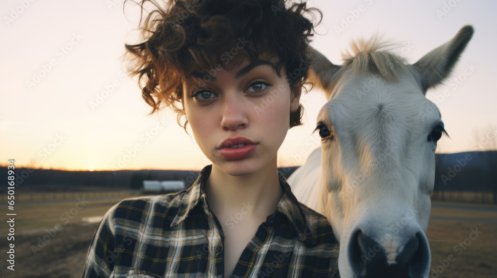 Rural farm girl with pouty red lips adorable natural curly wild hair ...