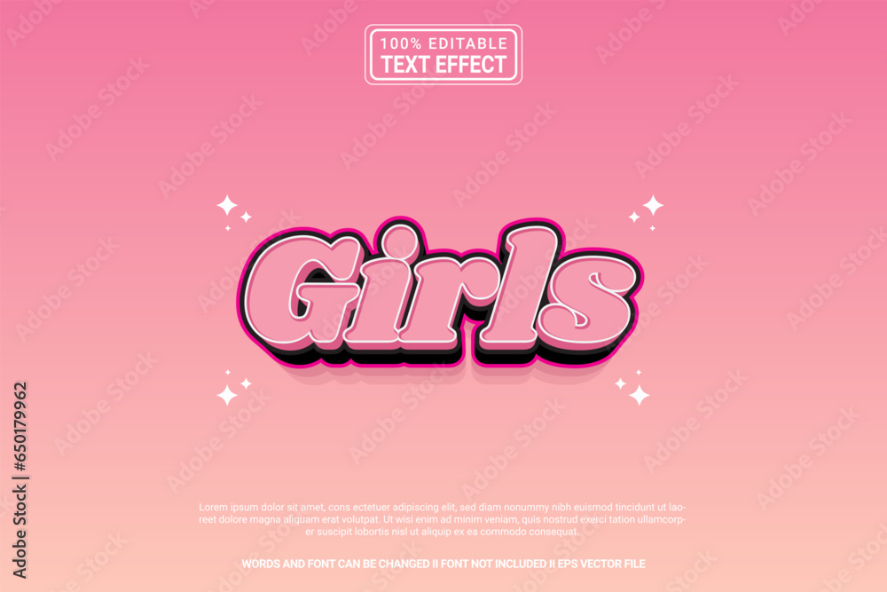 Editable text effect Girls 3d cartoon template stlye modren premium ...