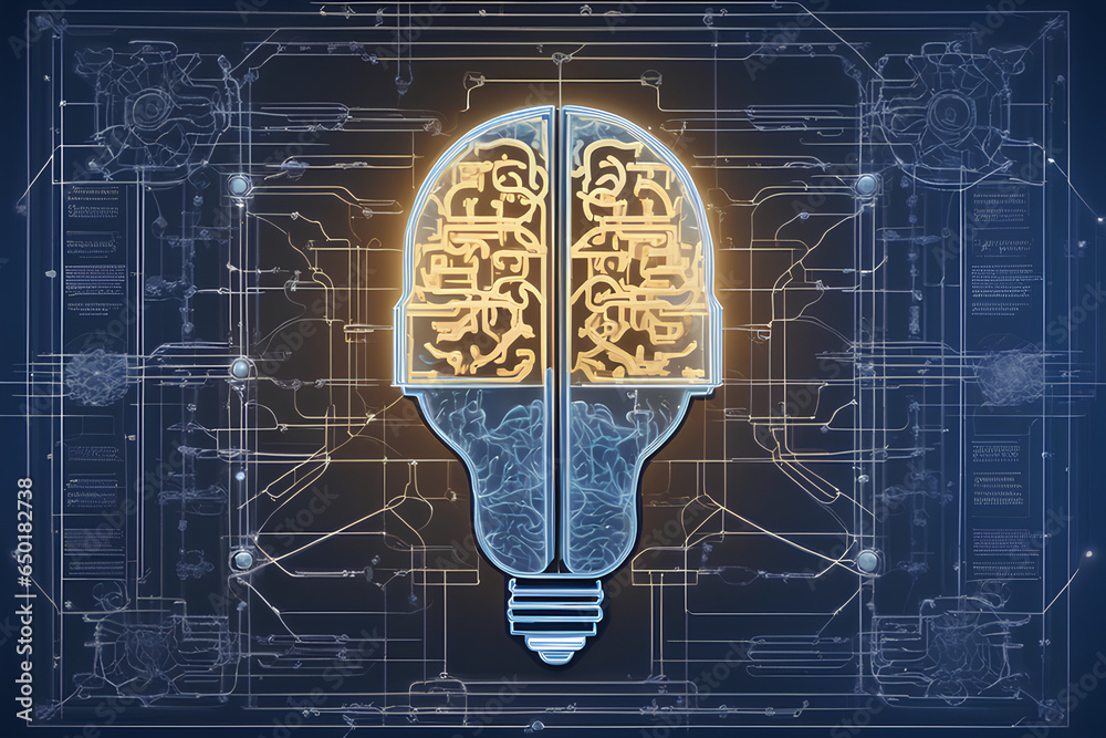 showcases a blueprint-style composition. In the center, place a ...