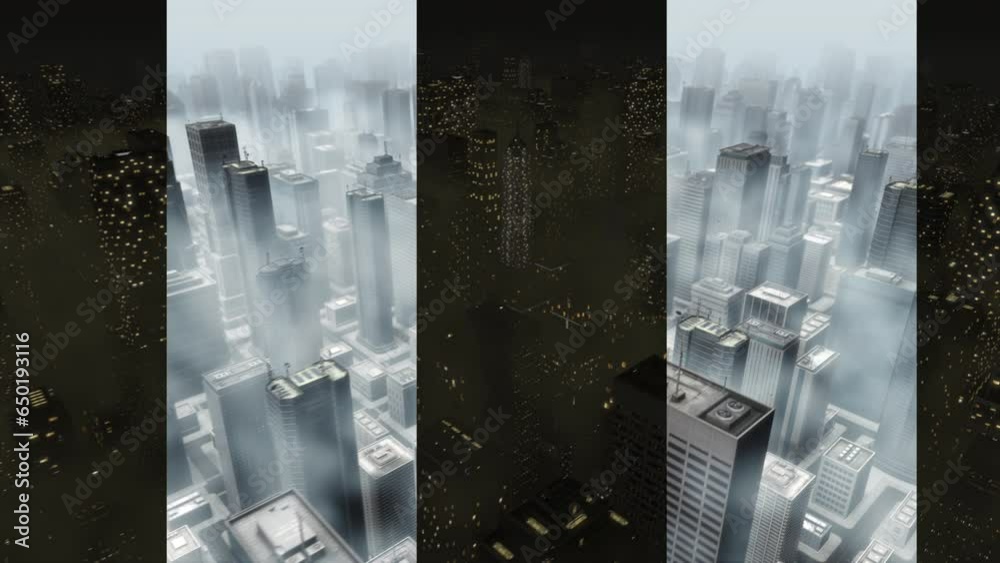 Seamless looping 3d animated foggy city skyline changing day- and ...