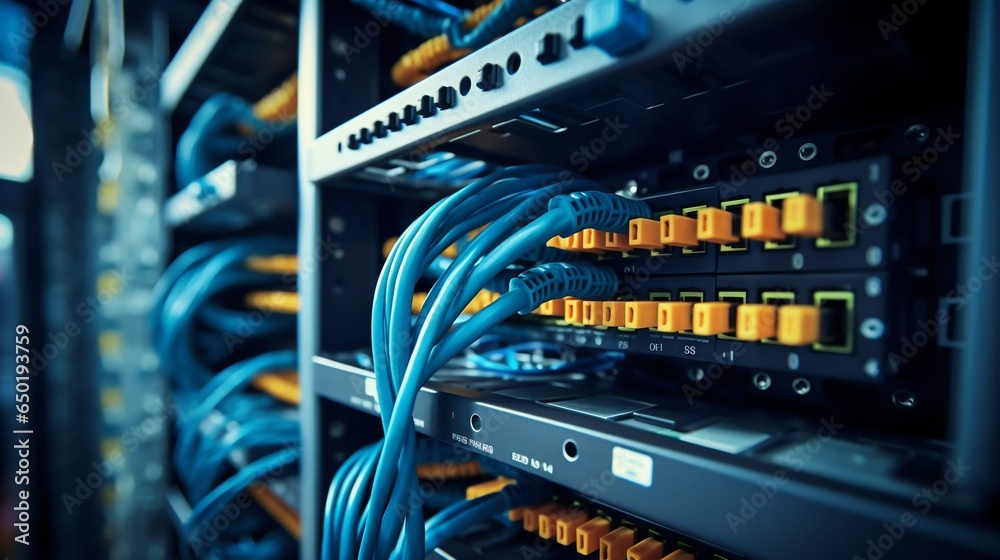 Server Rack Switch Ports with Connected Cables. Generative ai Stock ...