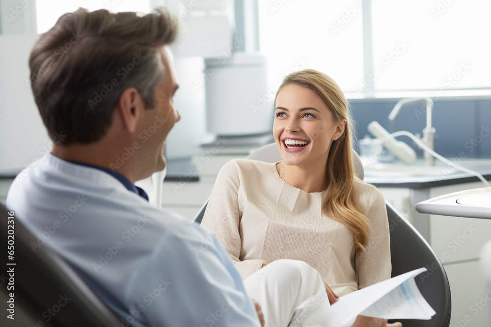 Dentist and patient engage in a consultative dialogue about the best ...