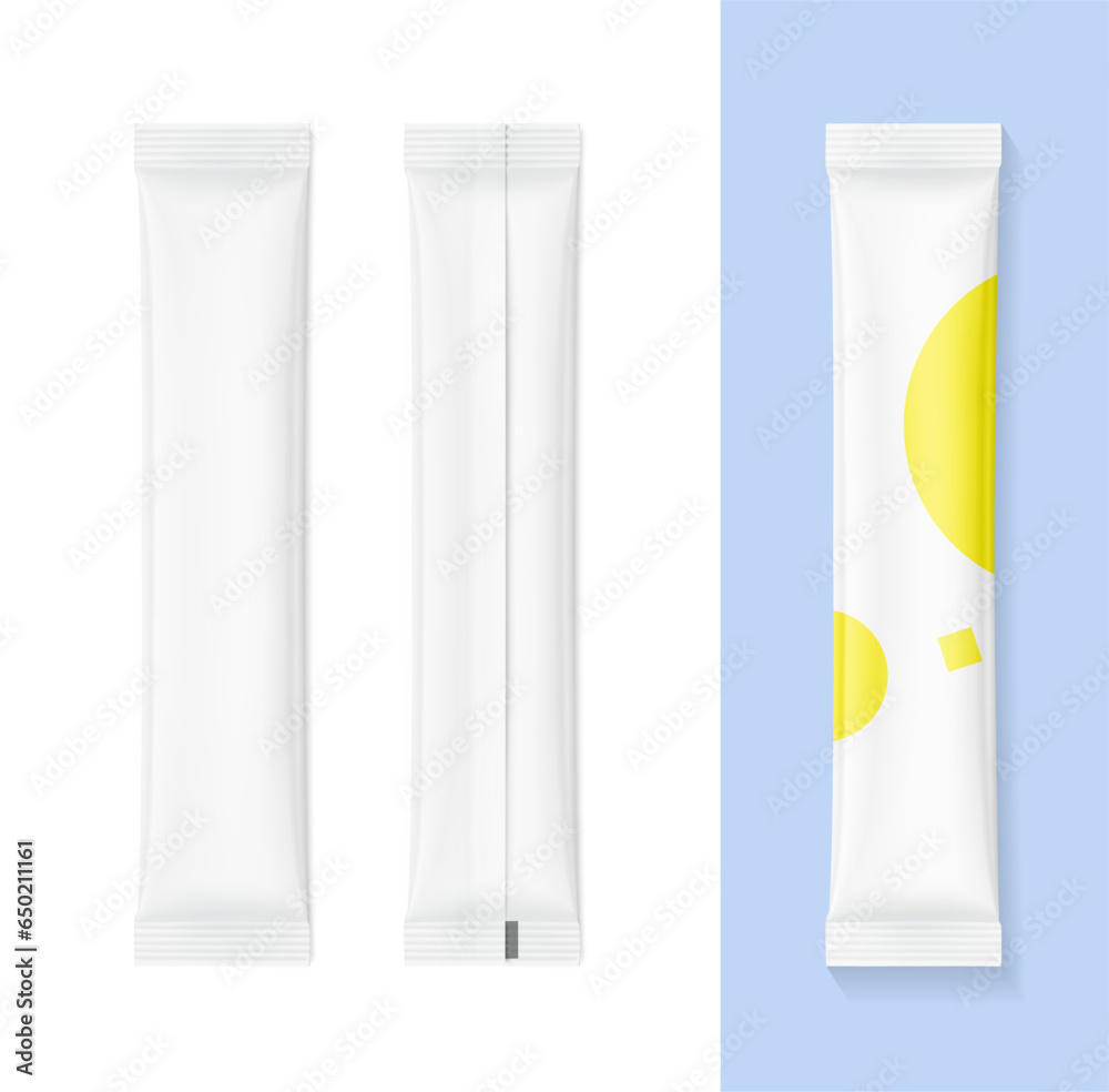 Blank stick package bag mockups. Front and rear view. Vector ...