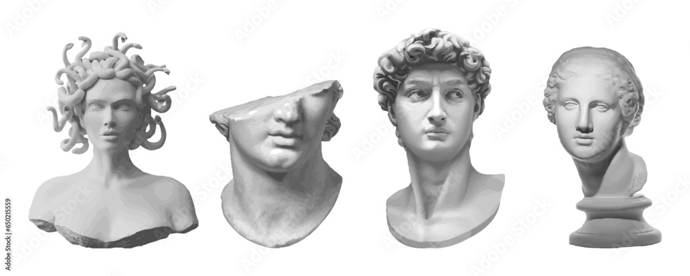 Antique ancient Greek sculptures and busts vector set Stock Vector ...
