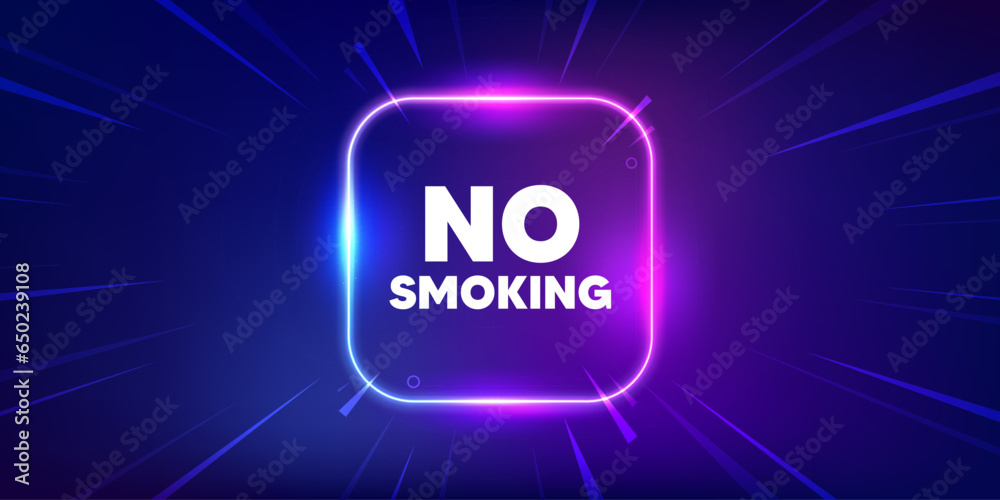 No smoking tag. Neon light frame box banner. Stop smoke sign. Smoking ...