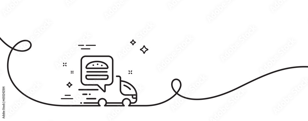 Food delivery truck line icon. Continuous one line with curl ...