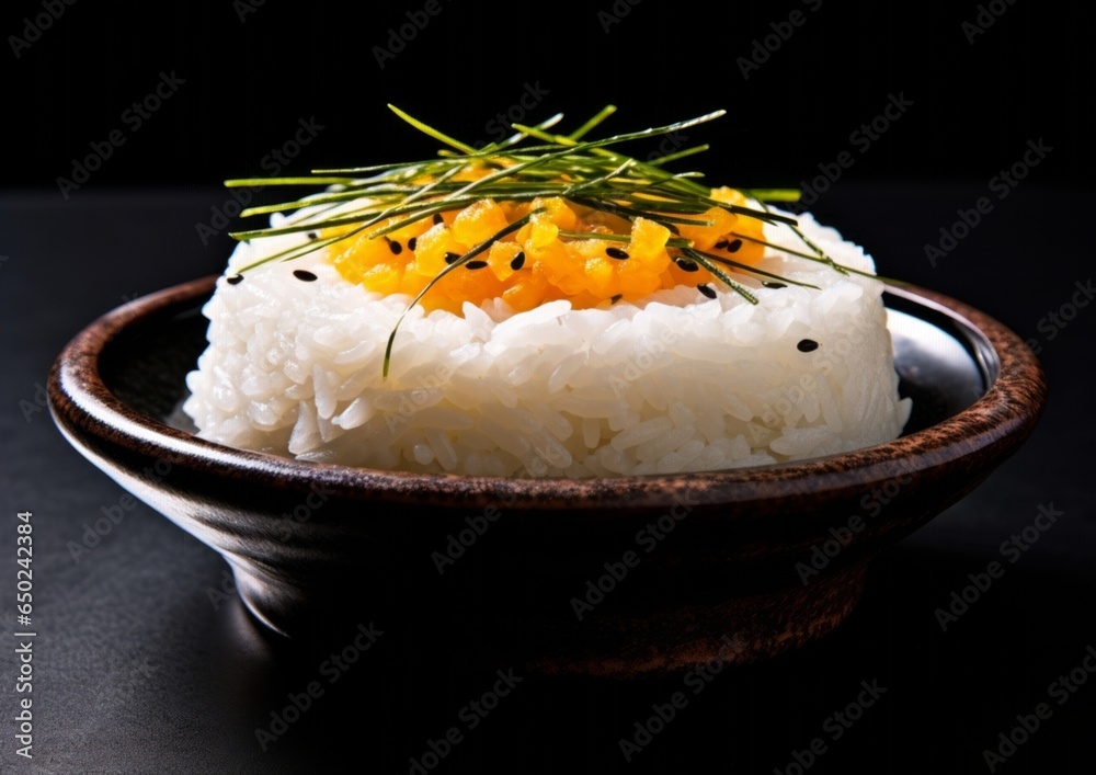 Tamago Kake Gohan depicting the steamed rice, raw egg, and the fine ...