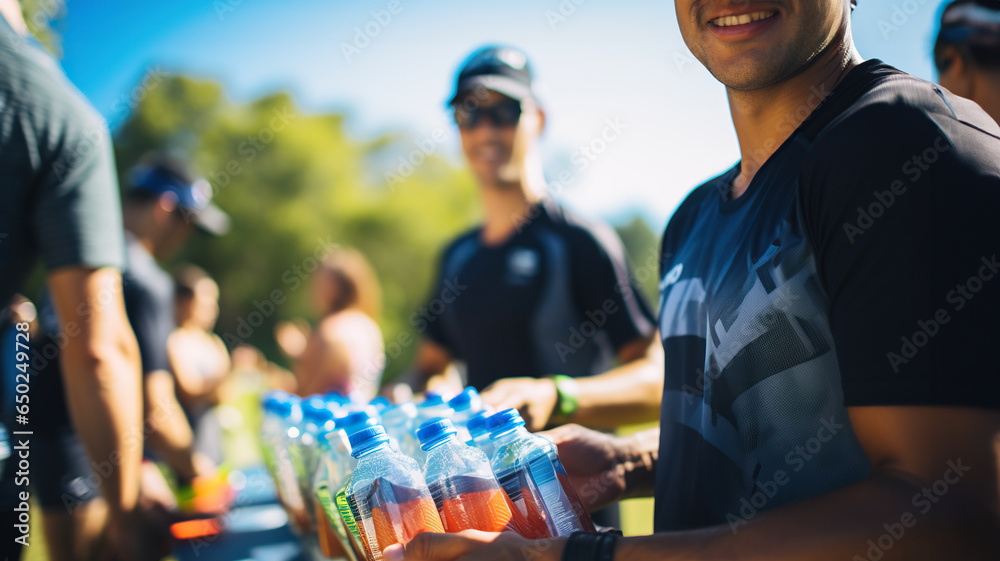 Hydration and Nutrition: A team staff member hands out water bottles ...