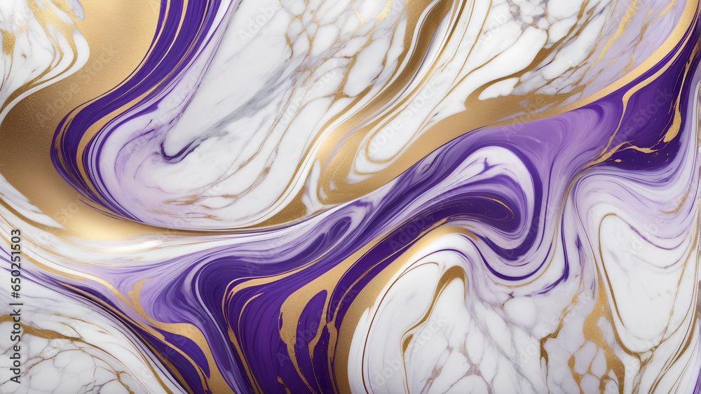 white marble texture with black, puple and gold streaks that create a ...