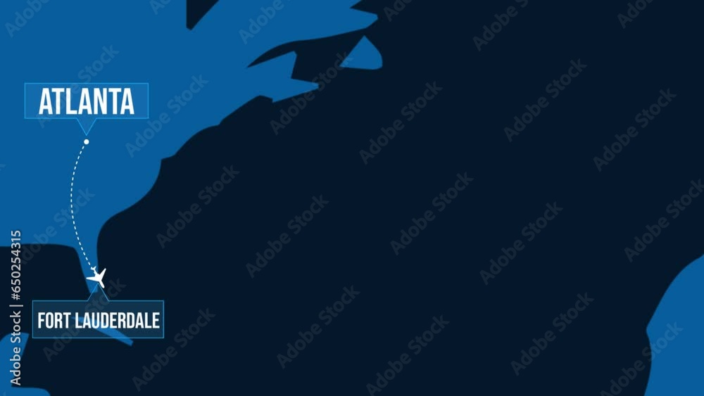 Atlanta to Fort Lauderdale flight animation background 4K with world ...