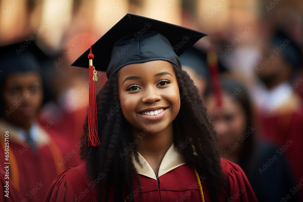 Generative AI picture of a charming beautiful happy girl graduating ...