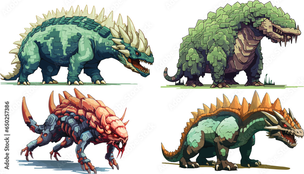 Bio-Engineering Creature Monster Boss in 2D RPG Gaming Style Set of ...