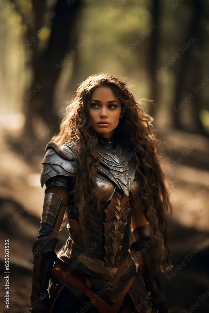 Armored Medieval Fantasy Warrior Woman in the Forest, Female Knight or ...