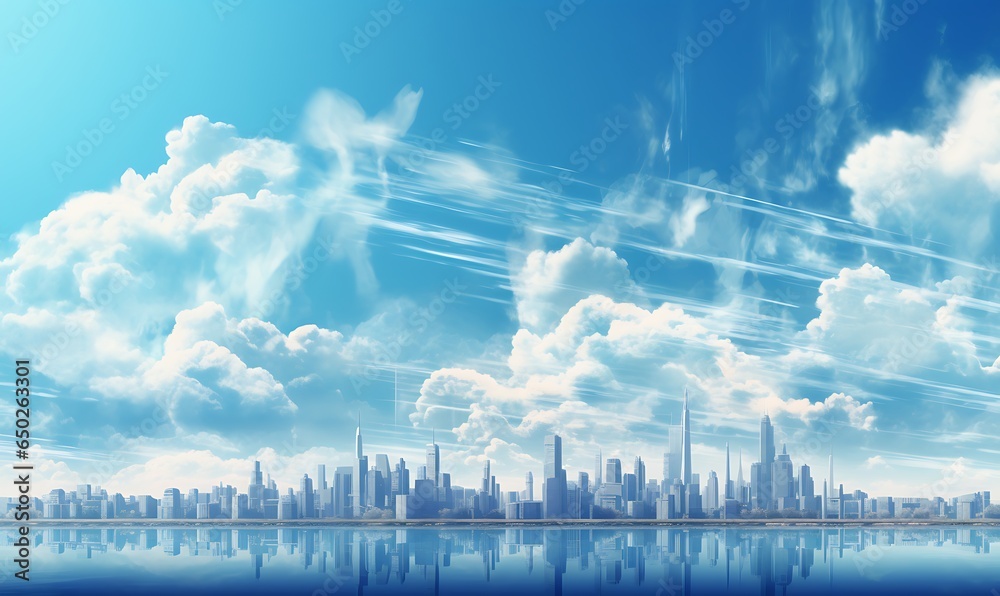 blue sky and city background in vintage style, Generative Ai Stock ...