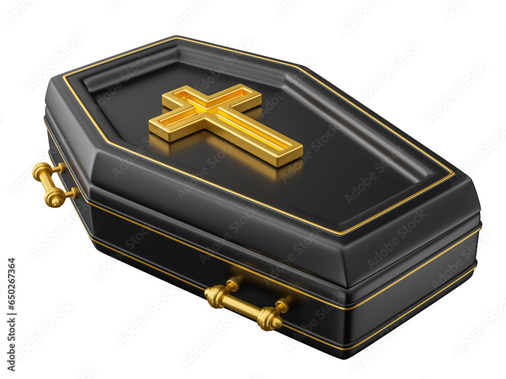 Black halloween coffin with cross on transparent background in 3D ...
