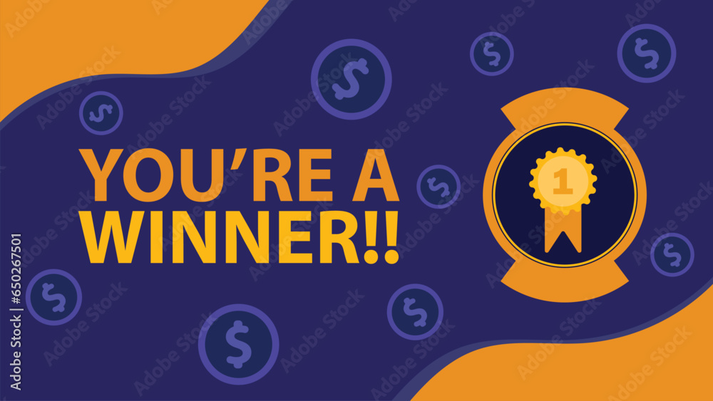 You're a winner announcement vector banner design with dollar coin icon ...
