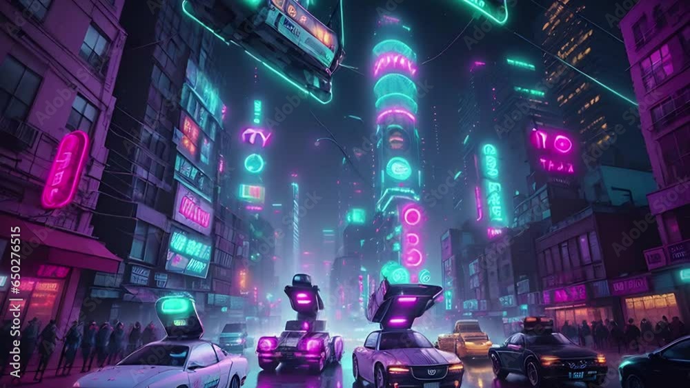 Cyberpunk cityscape in neon style. Cyberpunk metropolis with futuristic ...