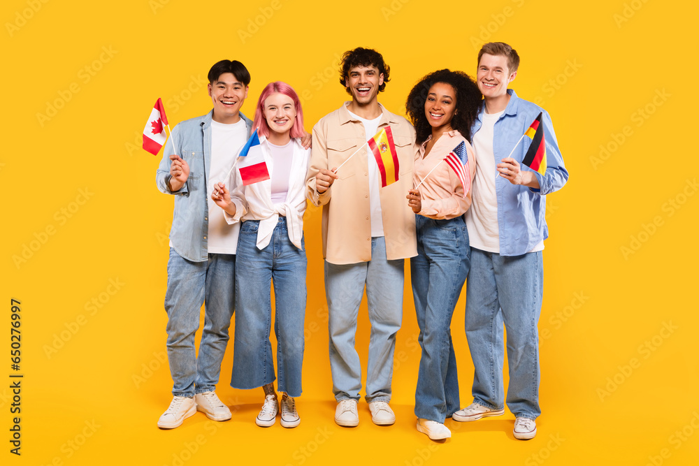 Happy diverse students of language school, teens of different ...